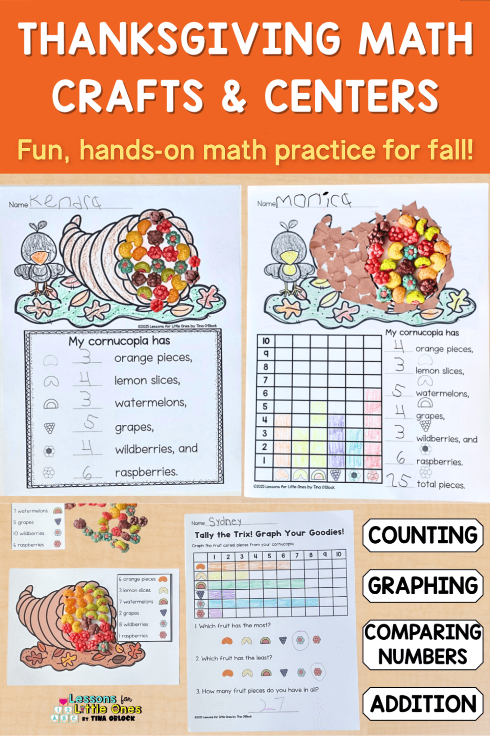Thanksgiving Math Crafts & Centers for Counting and Graphing