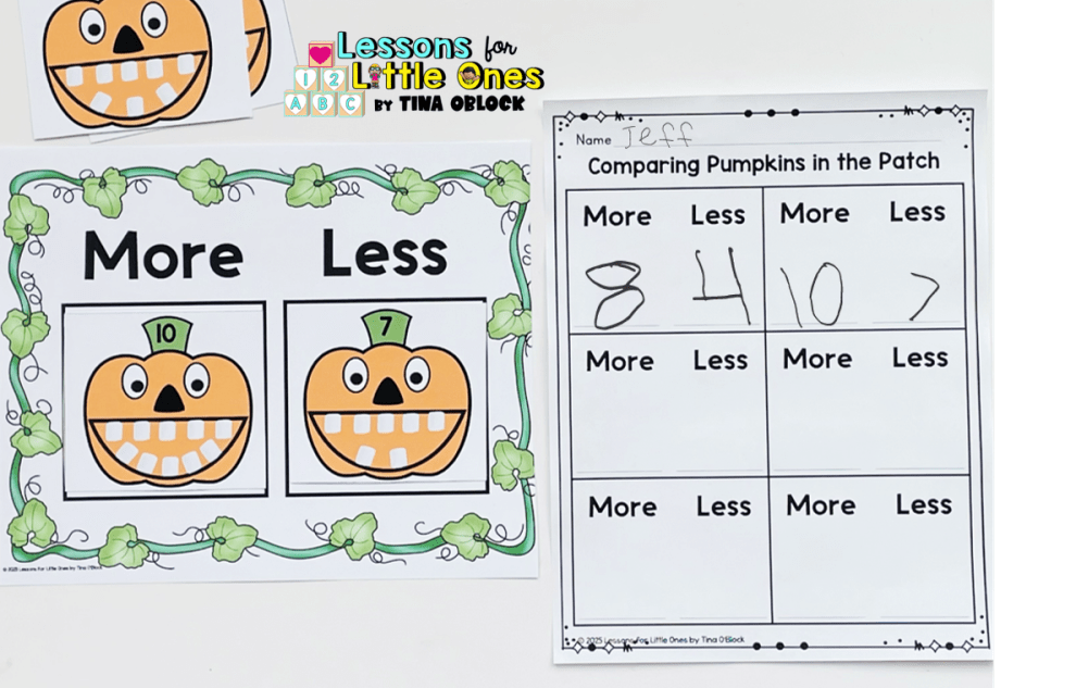 Pumpkin Math Crafts & Centers for Counting, Comparing Numbers, and Addition