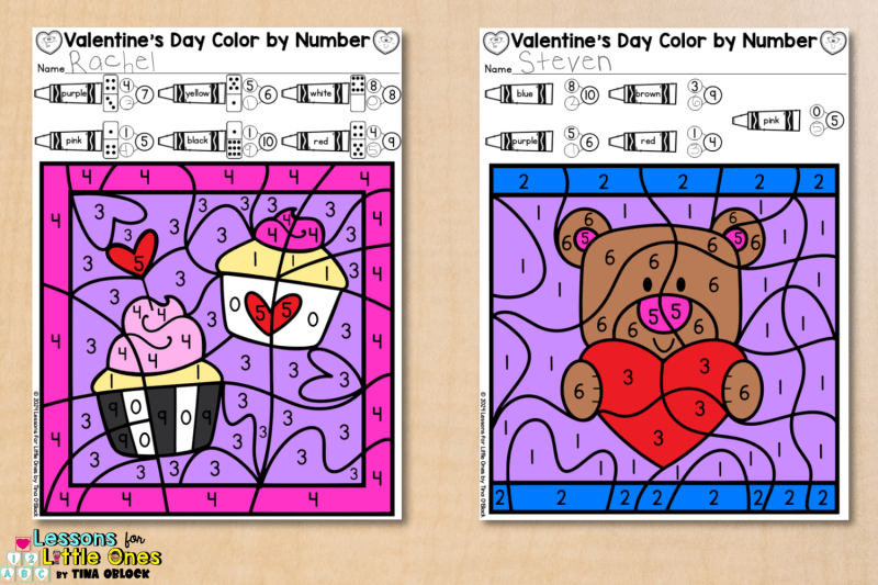 Valentine’s Day Color by Code Math Activities for Kindergarten & 1st Grade