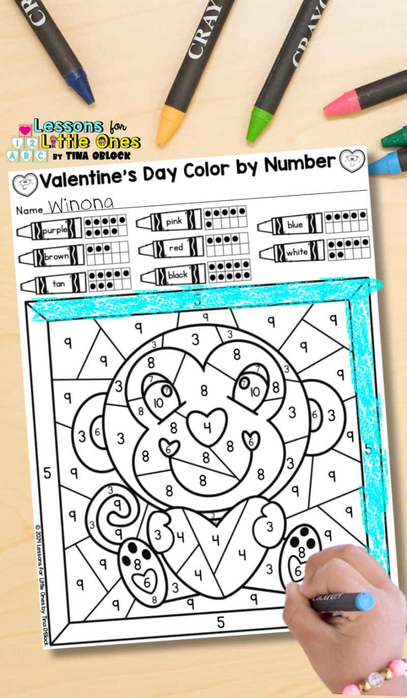 Valentine’s Day Color by Code Math Activities for Kindergarten & 1st Grade